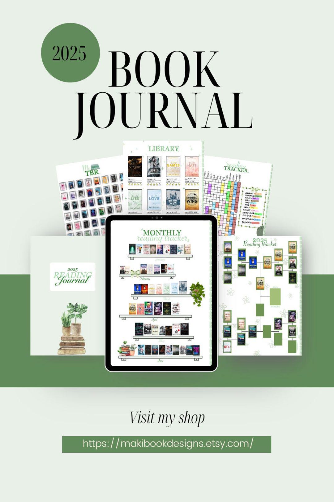 2025 GREEN Digital Reading Journal, Book Tracker, Reading Planner, TBR ...