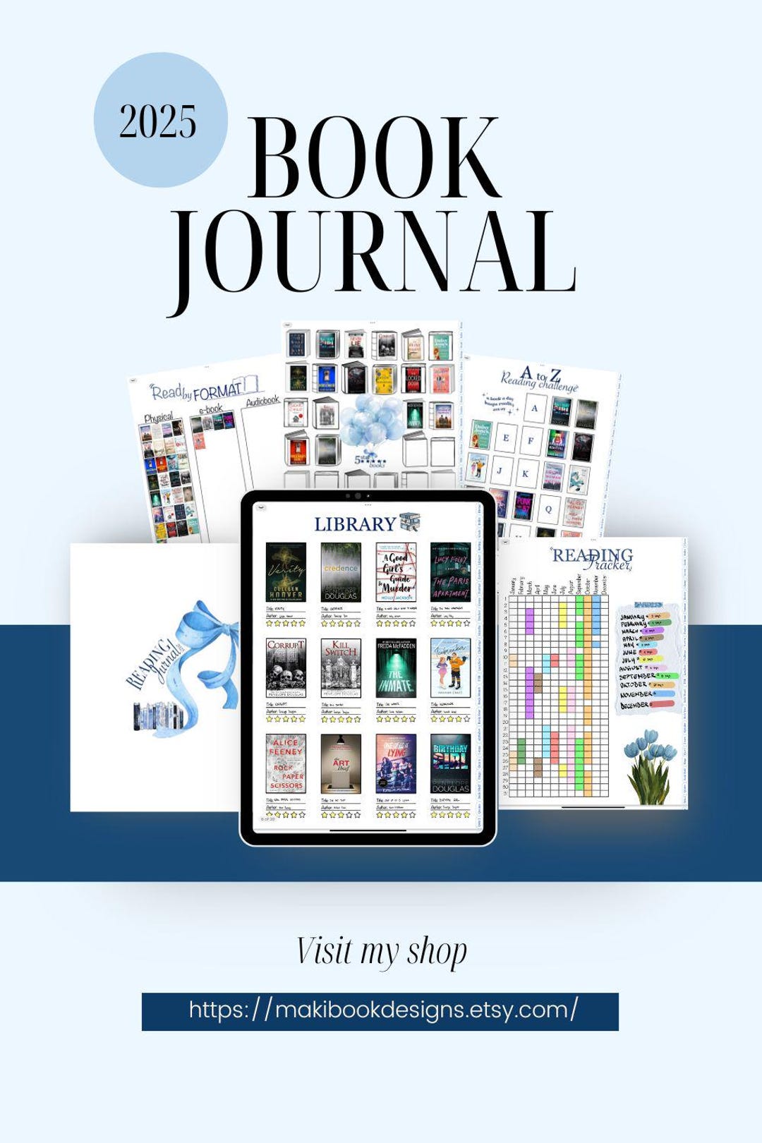 2025 Digital Reading Journal, Reading Log, Book Tracker, Reading List ...