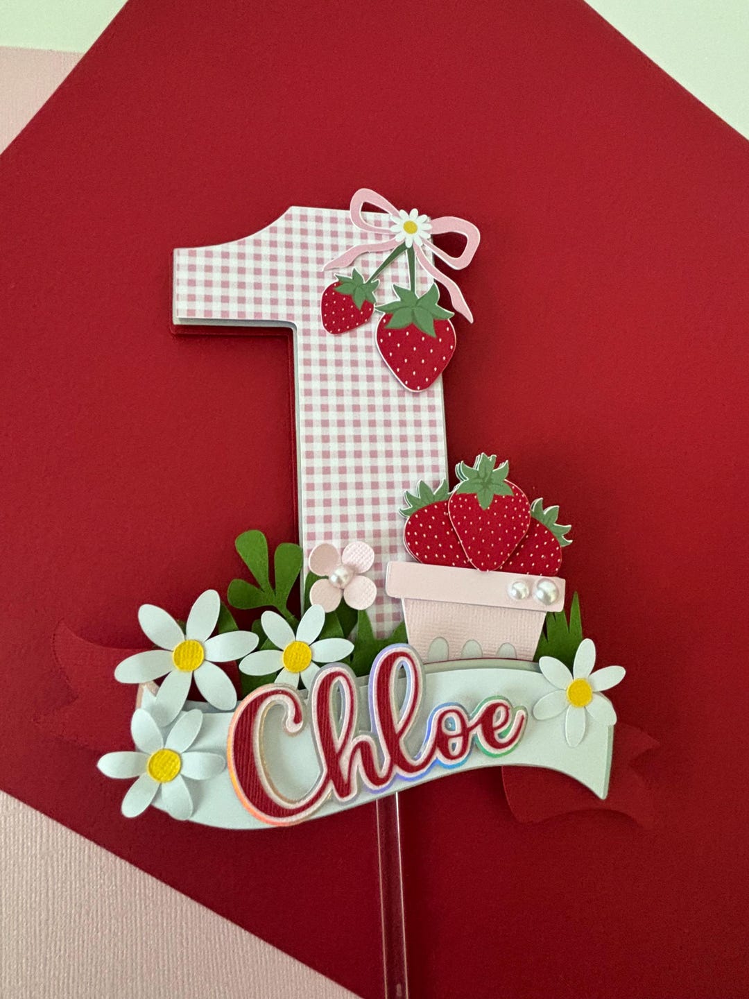 Strawberry First Birthday Cake Topper: Pink & Red Berry Theme - Etsy