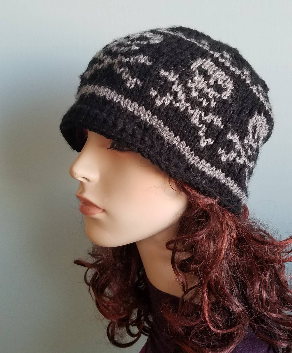Knit hat with skulls/ Unisex hat / hand knitted skull cap with | Etsy
