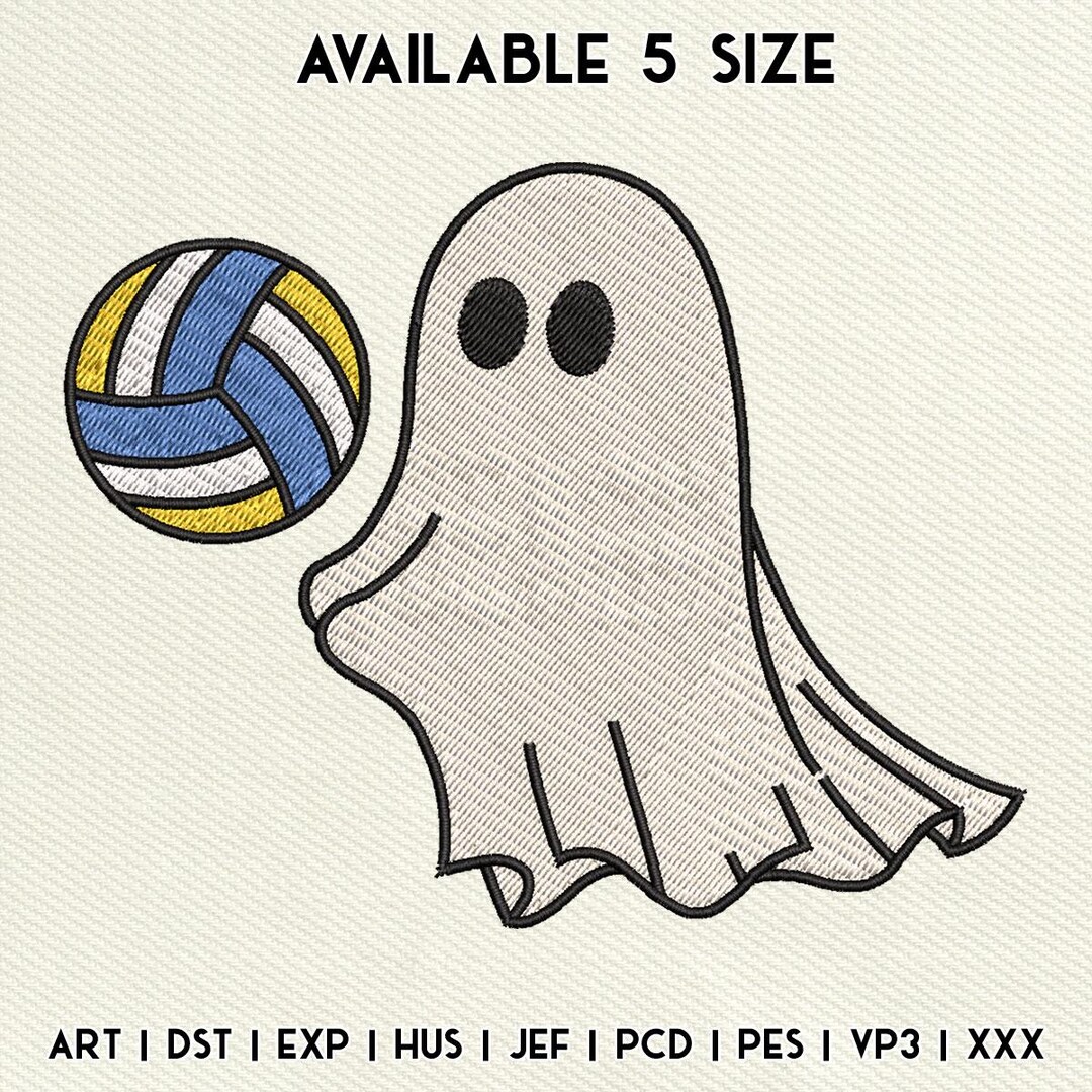 Volleyball Ghost Embroidery Design, Halloween Volleyball Player Ghost ...
