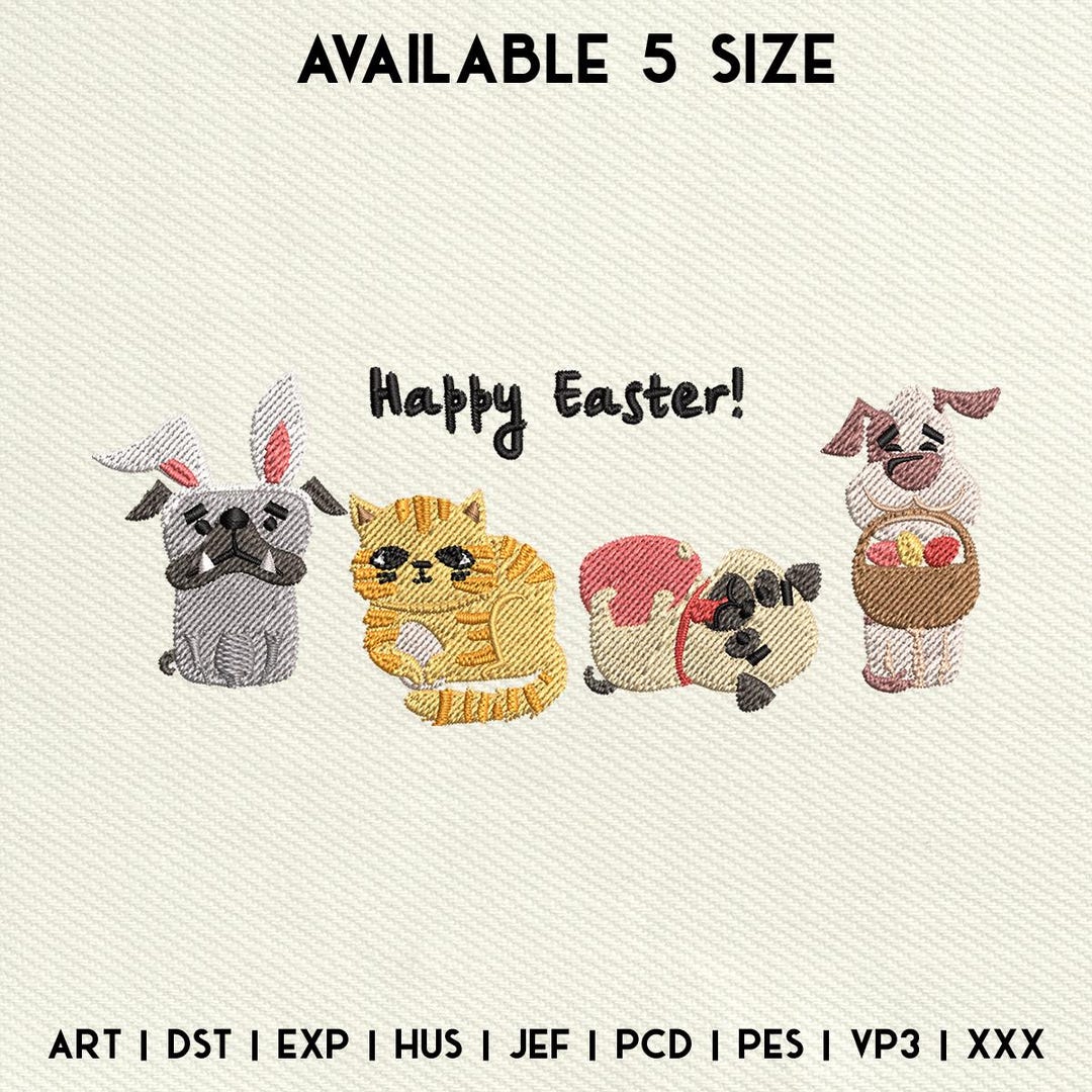 Happy Easter Animal Embroidery Design, Funny Easter Animals Embroidery ...