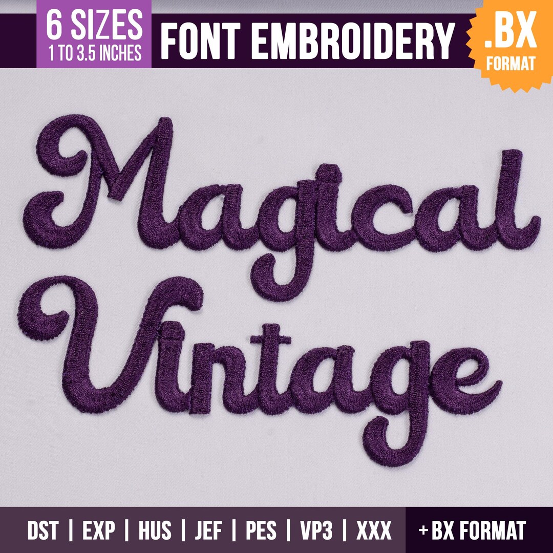 3D Puff Cursive Script Embroidery Font: BX Font | PES DST Retro Vintage ...
