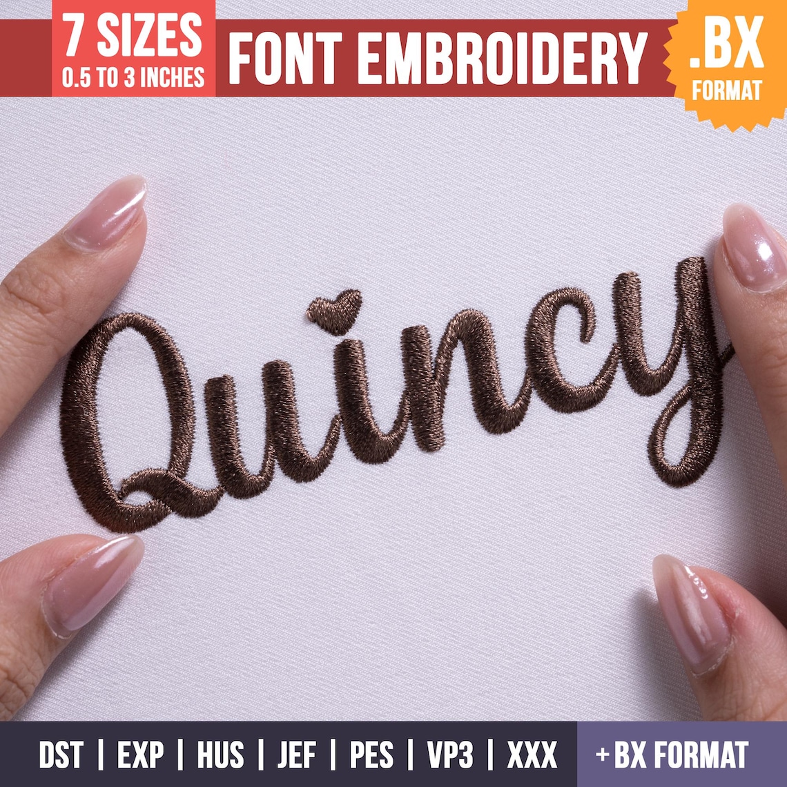 BX Quincy Script Embroidery Font, Handwritten Satin Stitch Alphabet ...