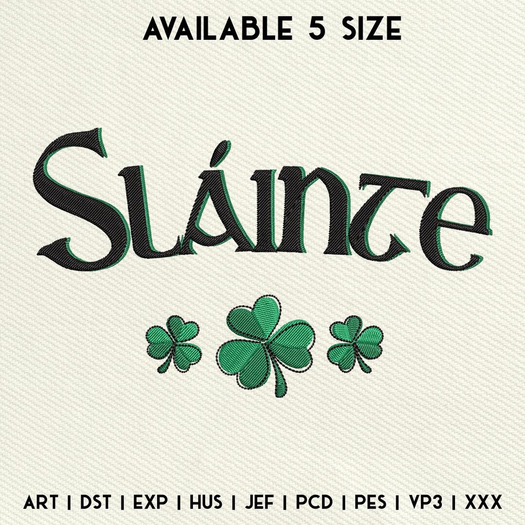 Retro Slainte Shamrock Embroidery Design, St Patrick's Day Embroidery File, Clover Machine File ...
