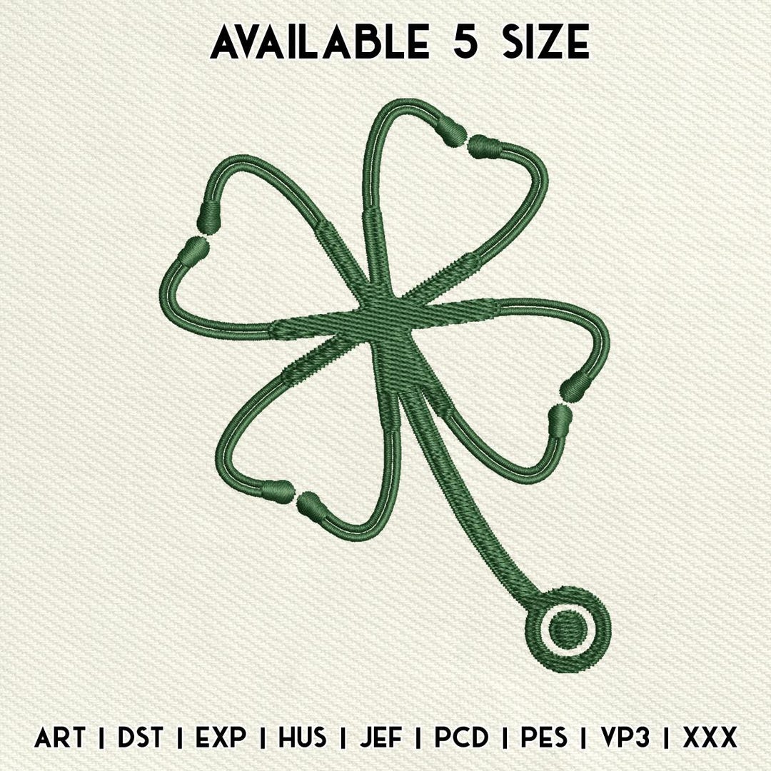 Shamrock Stethoscope Embroidery File, St Patrick Medical Clover Heart ...