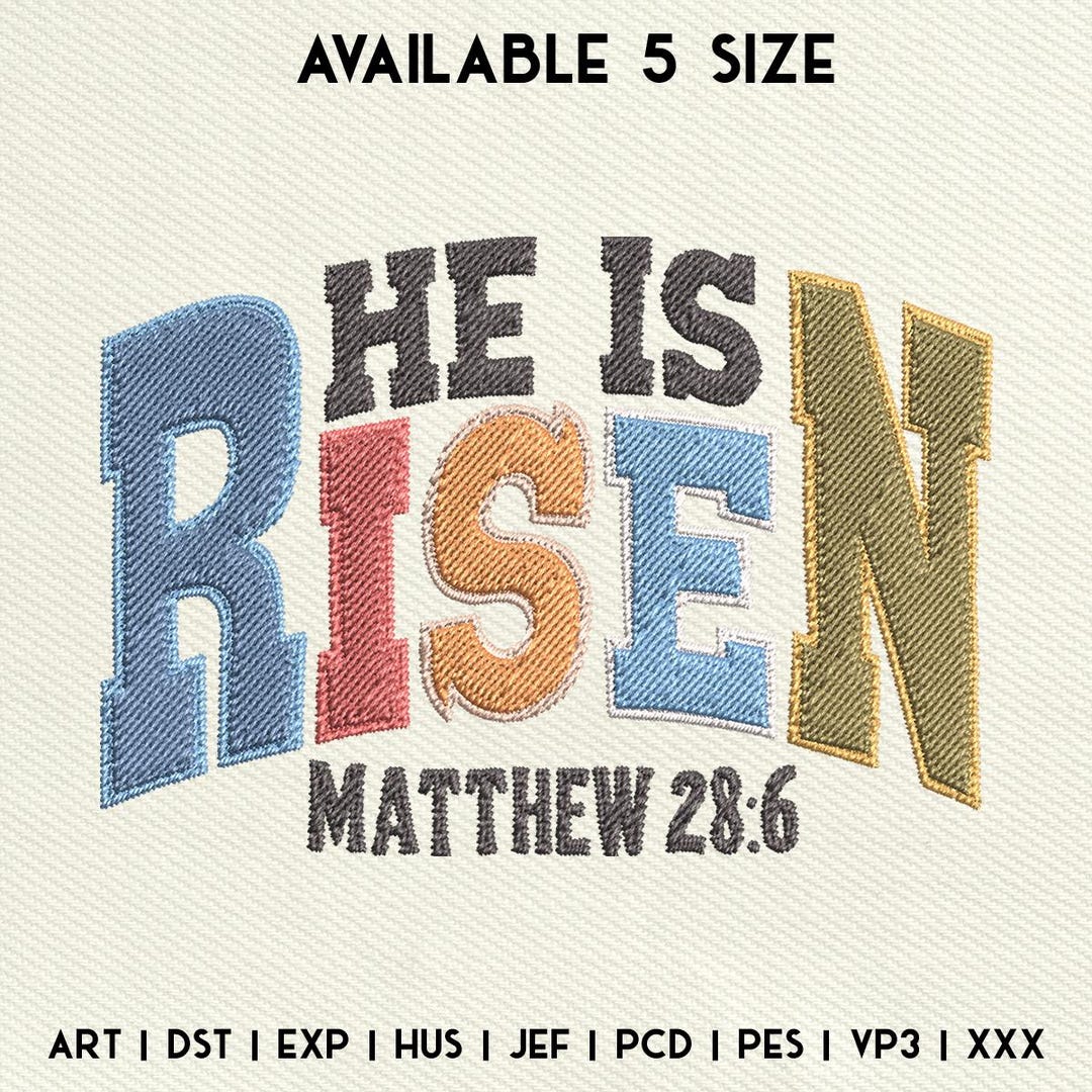 He is Risen Embroidery Design, Religious Easter Stitch Design, Matthew ...