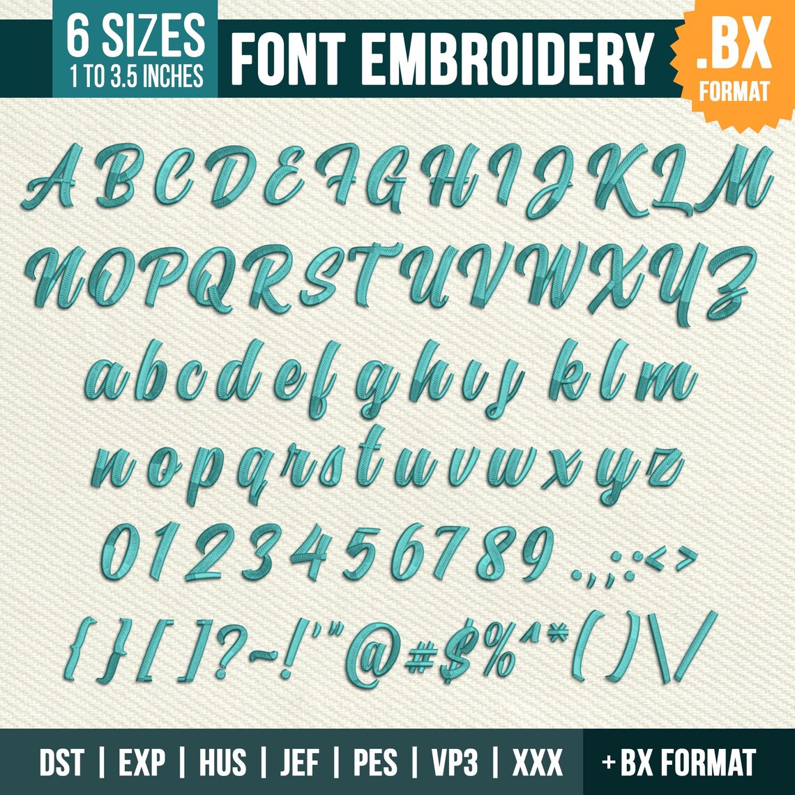 3D Puff Cursive Script Embroidery Font: BX Font | PES DST Fonts + 5 ...