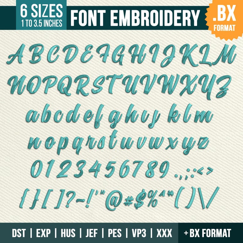 3D Puff Cursive Script Embroidery Font: BX Font | PES DST Fonts + 5 ...