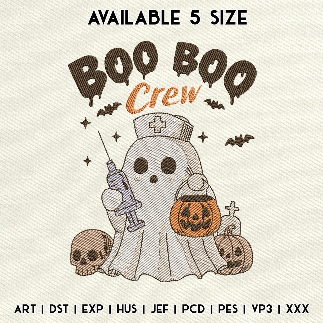 Boo Boo Crew Halloween Embroidery Design, Nurse Ghost With Syringe and ...