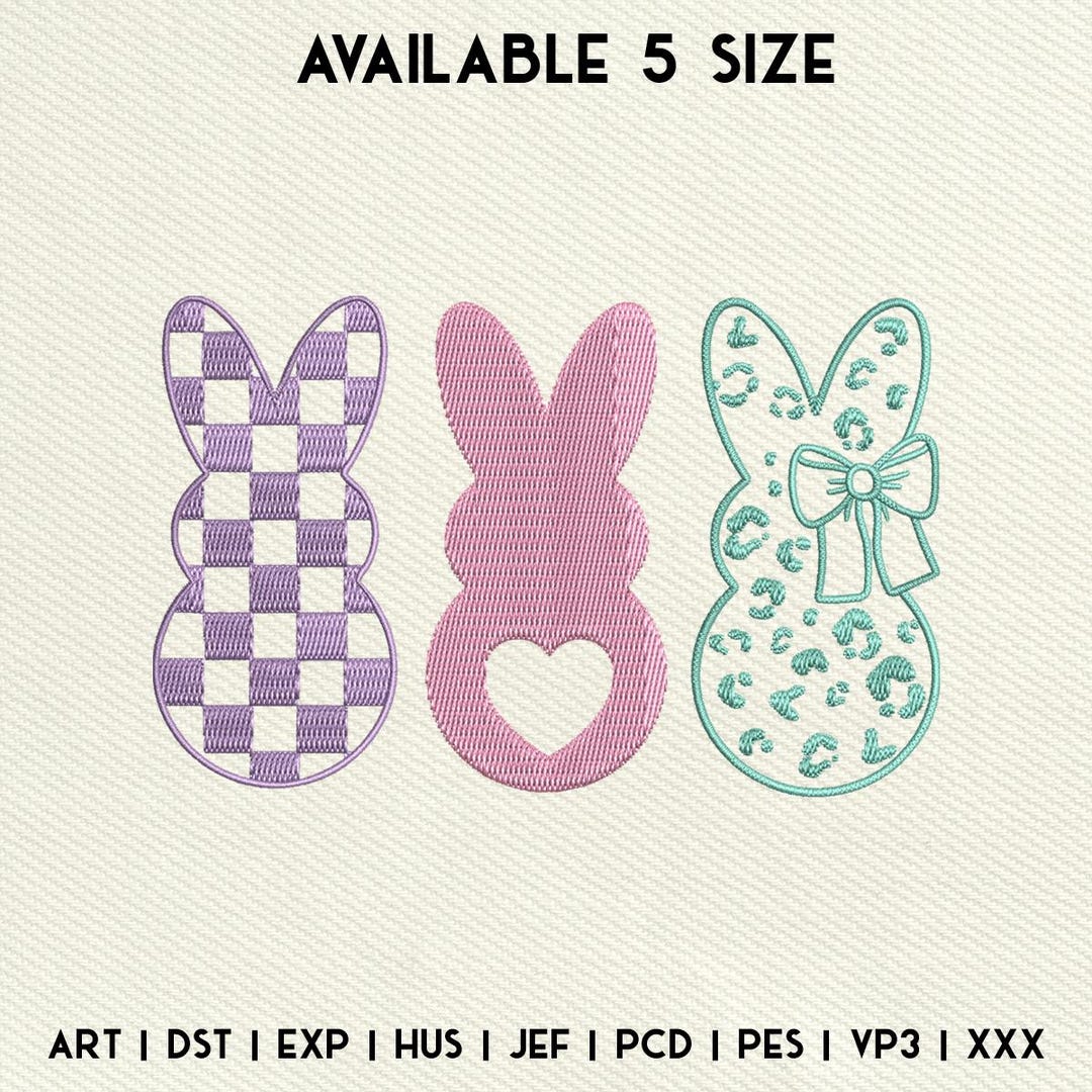 Checkered Bunny Peeps Embroidery Design, Coquette Bunny Embroidery ...