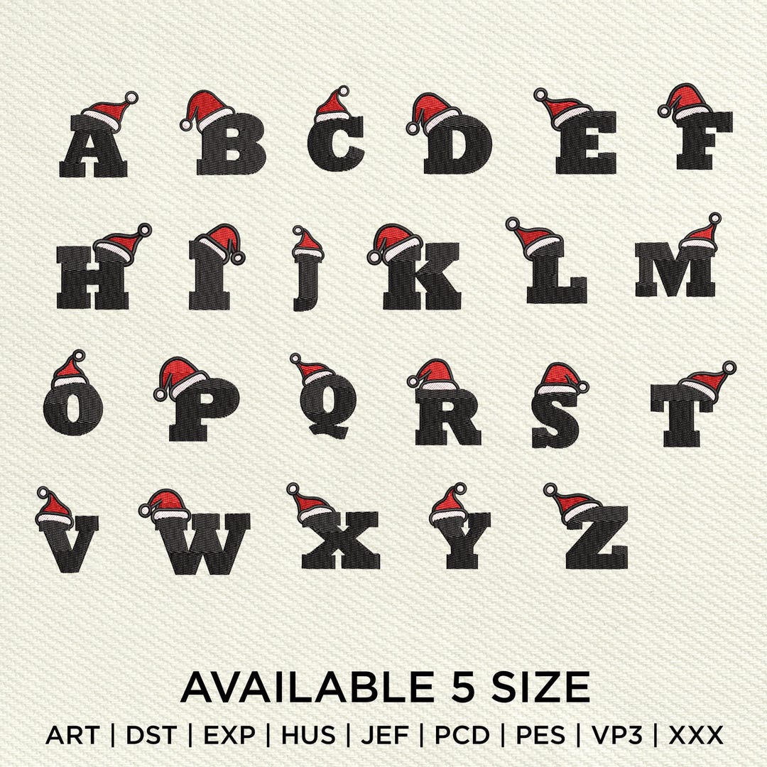 Christmas Alphabet Embroidery Design, Letters Santa Hat Embroidery ...