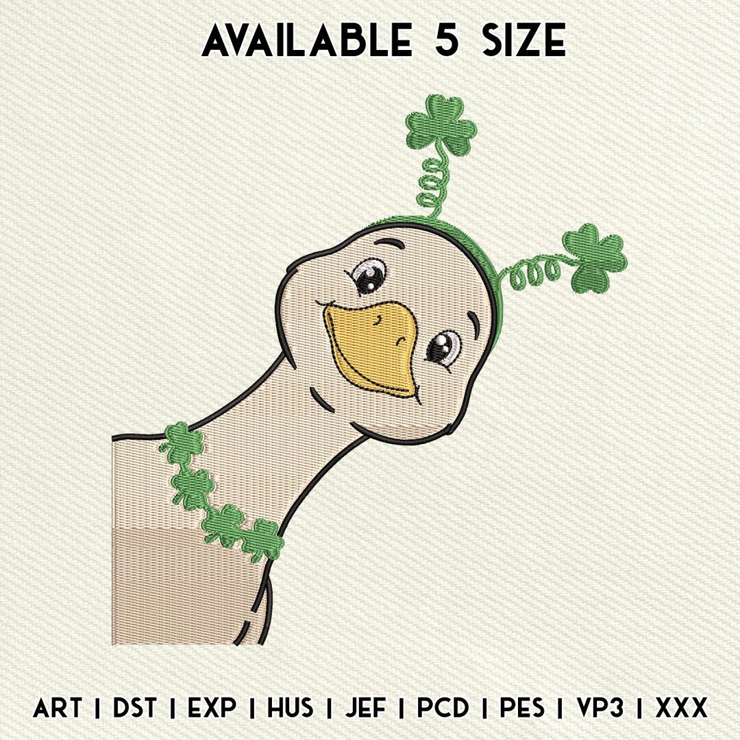 Lucky Goose Embroidery File, Cute Goose With Shamrock Headband and ...