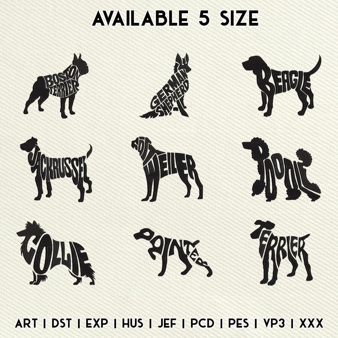 Dog Breed Word Art Embroidery File Bundle (3-7 Inch) (instant Download ...