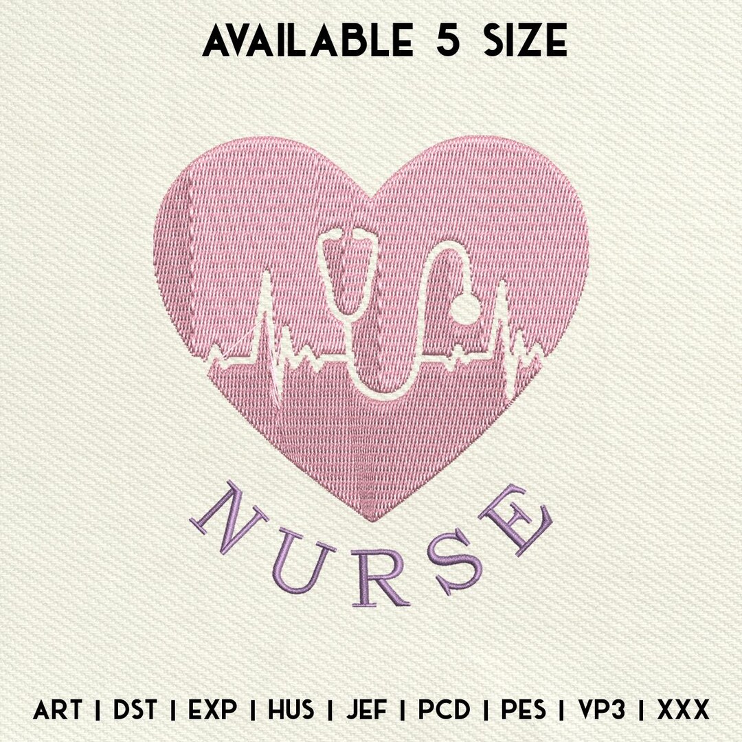 Heart Nurse Embroidery Design, Stethoscope Heart Beat Nurse Embroidery ...