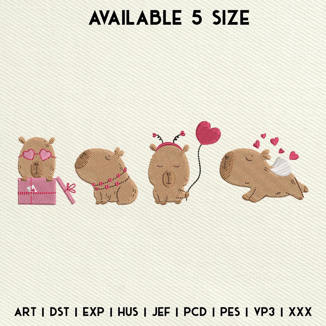 Capybara Valentine Embroidery Design, Valentines Day Embroidery Design ...