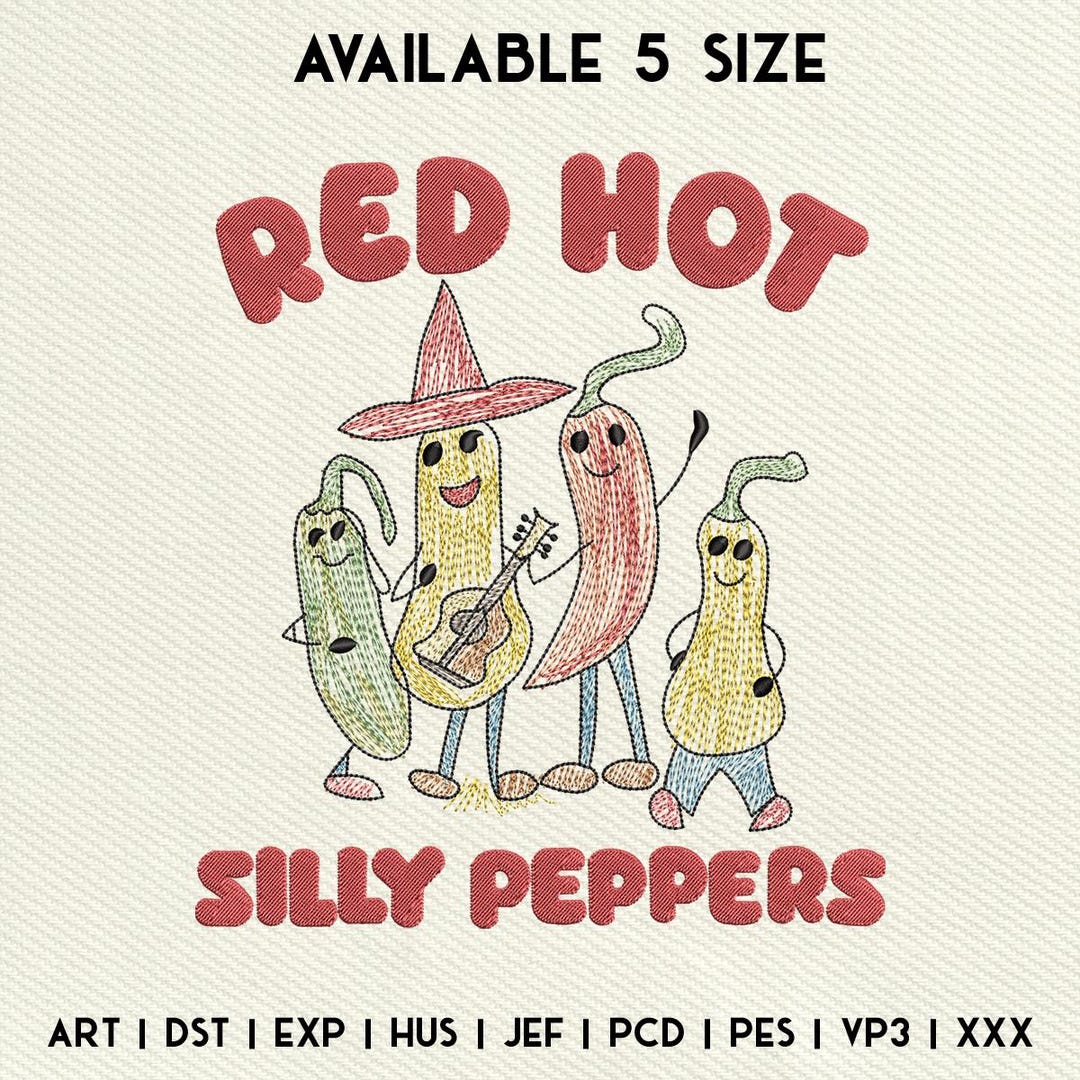 Red Hot Silly Peppers Embroidery Design, Funny Embroidery Design, Meme ...