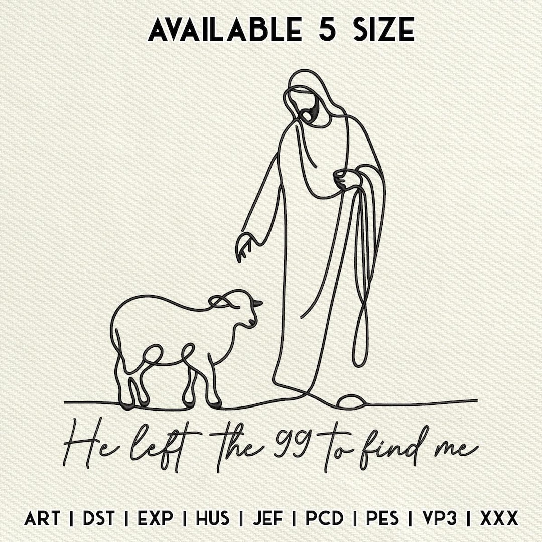 Jesus and Lost Sheep Embroidery File, Christian Line Art Stitch, He ...