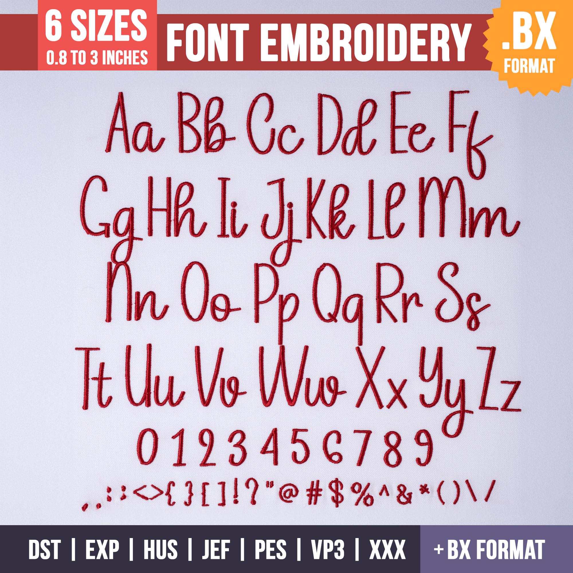 BX Cursive Embroidery Font, Handwriting Satin Stitch Alphabet, Thin ...