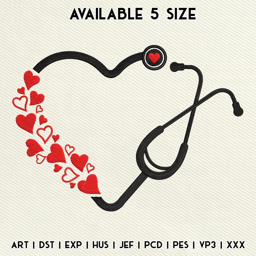 Nurse Stethoscope Heart Embroidery Digital File, Red Hearts Medical ...