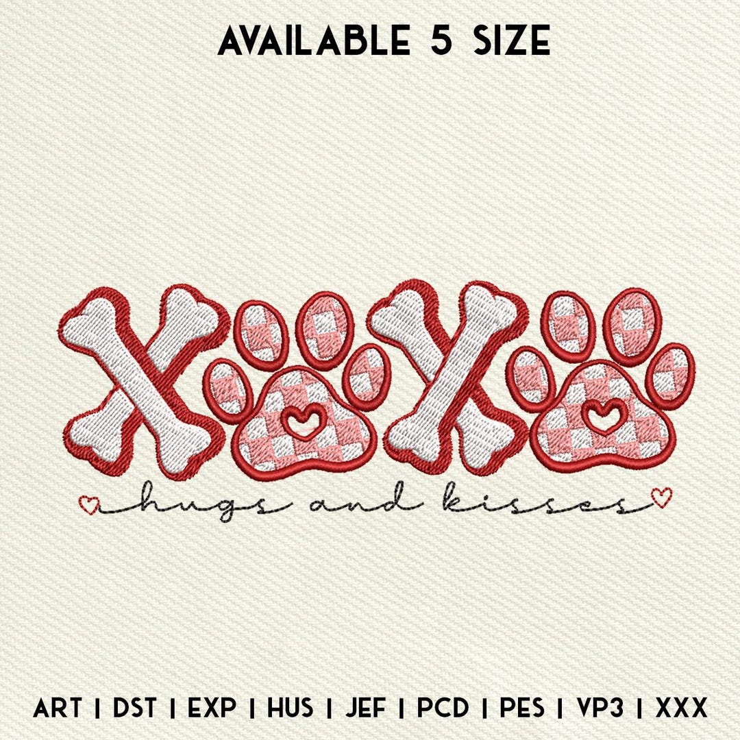 XOXO Paw Embroidery Design, Xoxo With Dog Paw Embroidery Design File ...