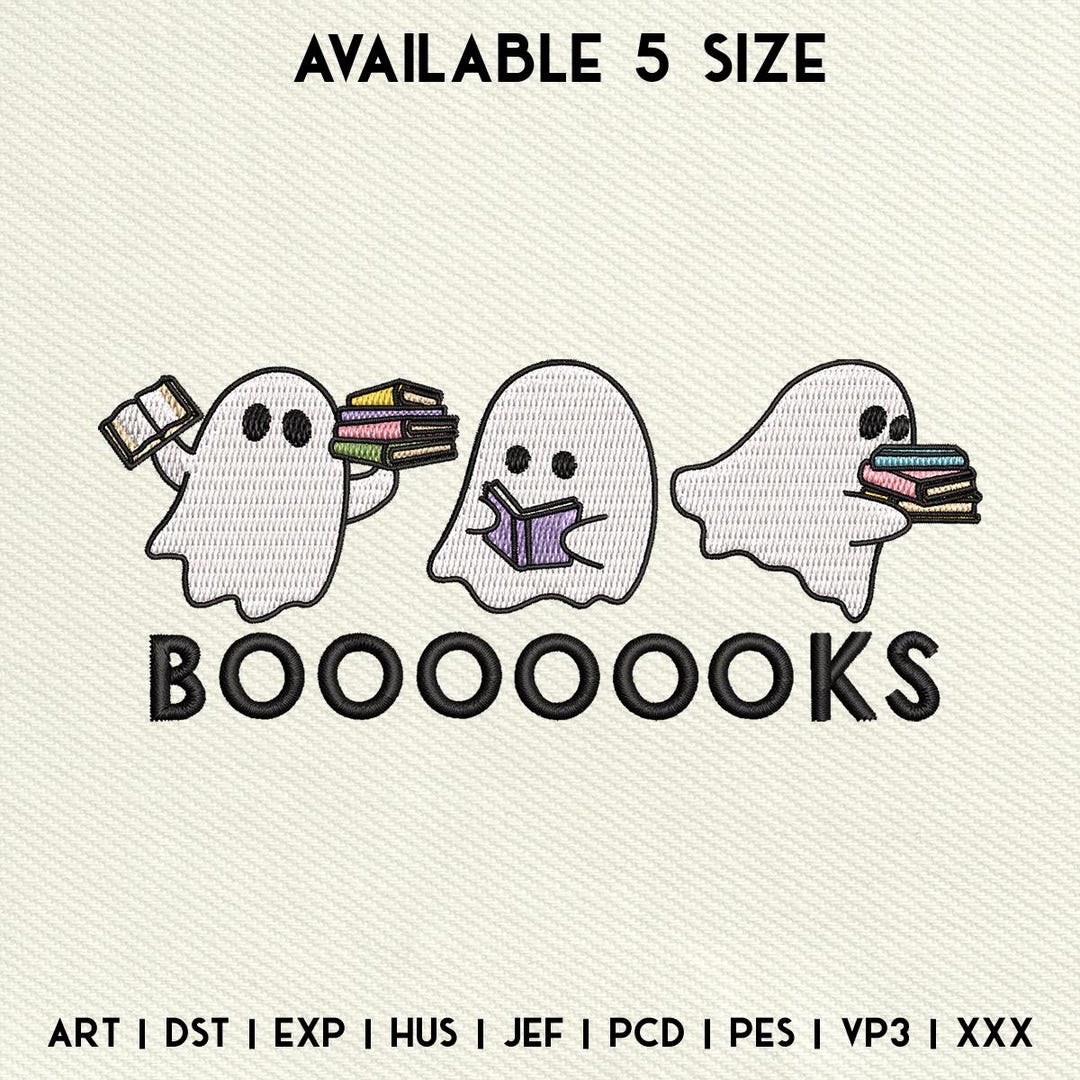 Book Ghost Embroidery Design, Funny Ghost Booooooks Embroidery Files ...