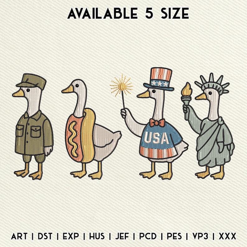 Patriotic Goose Embroidery Design, Funny Goose Embroidery Design, 4th ...