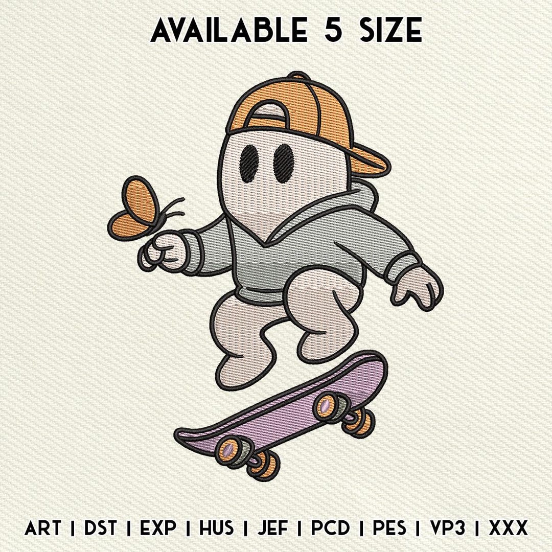 Skateboard Ghost Embroidery File, Cool Street Ghost Design, Halloween ...