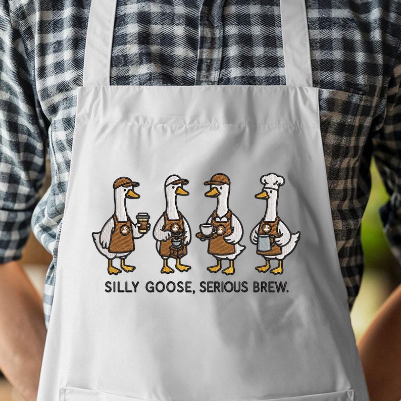 Silly Goose Serious Brew Embroidery File, Funny Coffee Barista Goose ...
