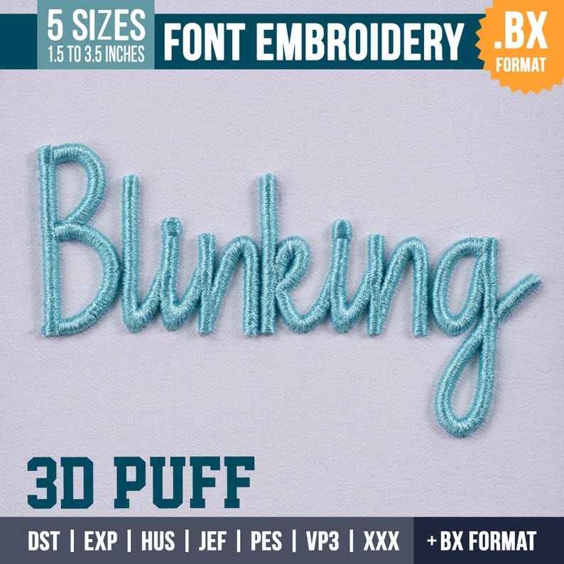 3D Puff Cursive Script Embroidery Font: BX Font | PES DST Fonts + 5 ...