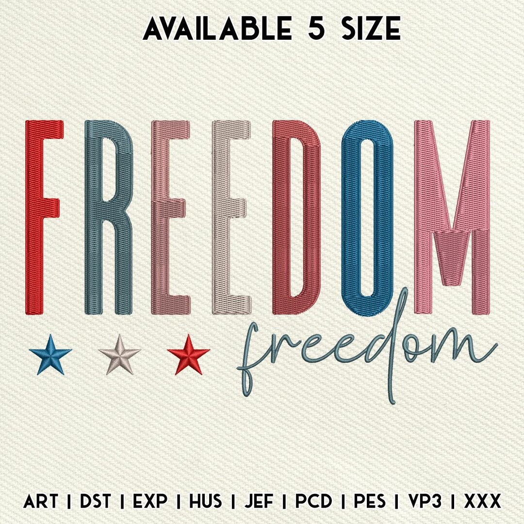 Freedom Word Art Embroidery File, Patriotic Stars and Stripes ...