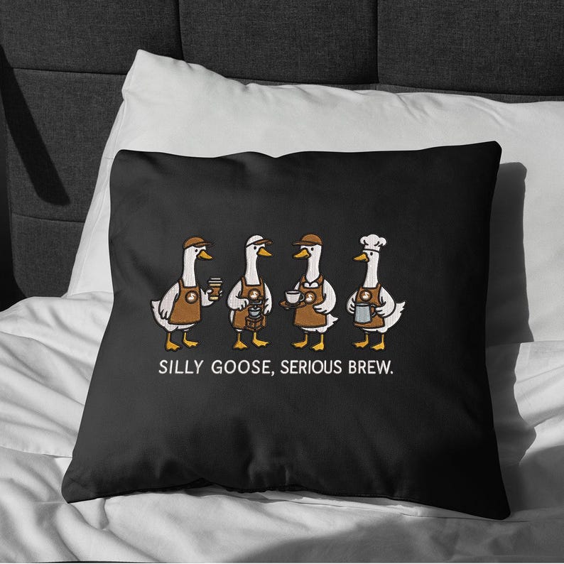 Silly Goose Serious Brew Embroidery File, Funny Coffee Barista Goose ...