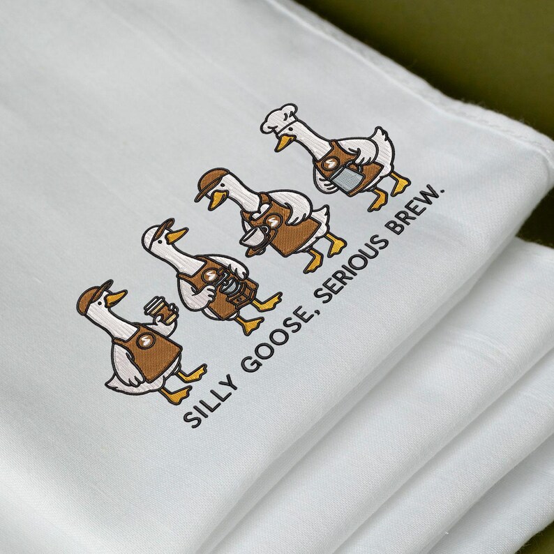 Silly Goose Serious Brew Embroidery File, Funny Coffee Barista Goose ...
