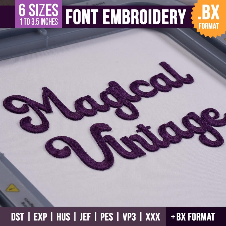 3D Puff Cursive Script Embroidery Font: BX Font | PES DST Retro Vintage ...