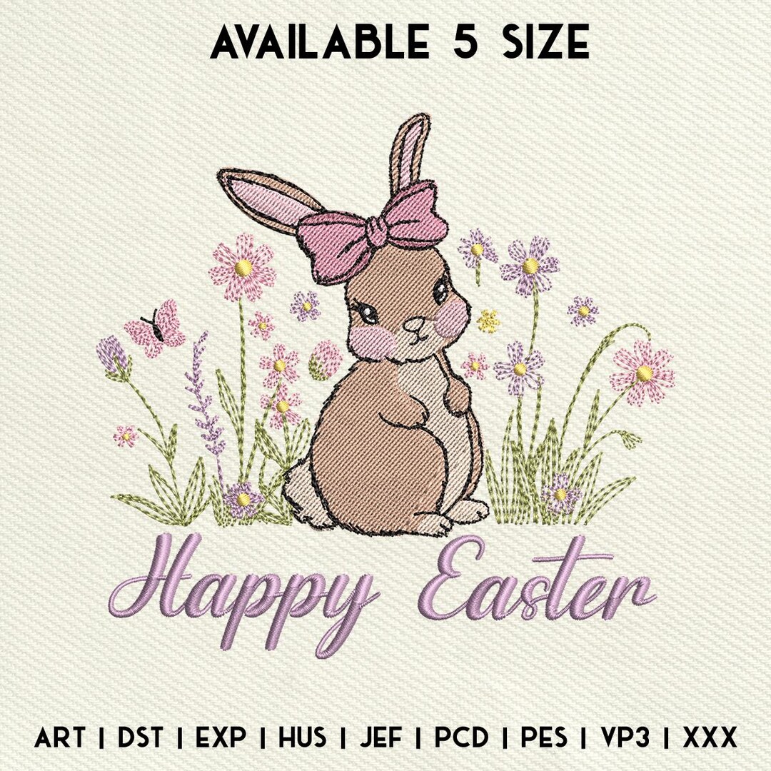 Easter Bunny Coquette Embroidery Design, Bunny Wildflowers Embroidery ...