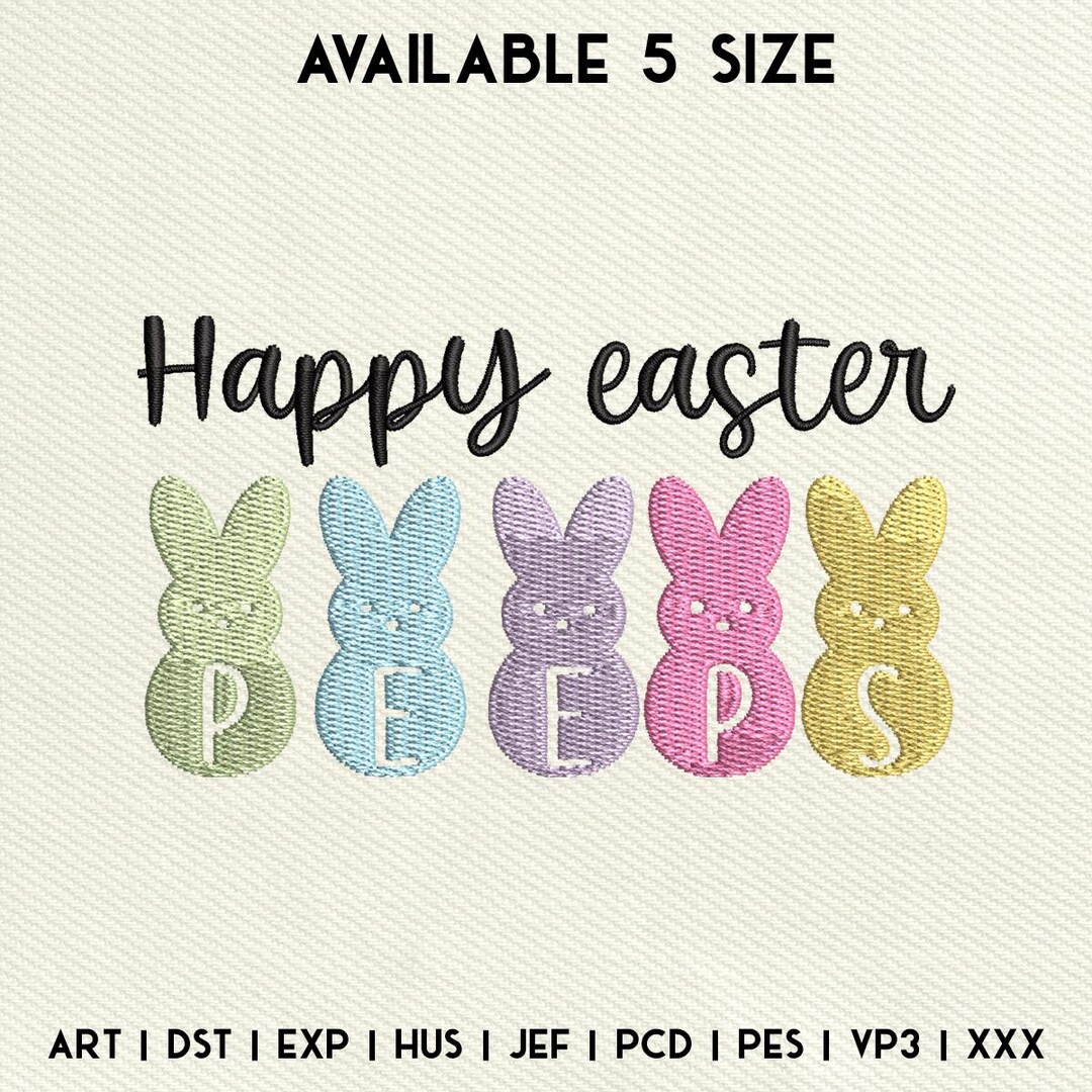 Easter Bunny Peeps Embroidery Design, Happy Easter Embroidery Design ...