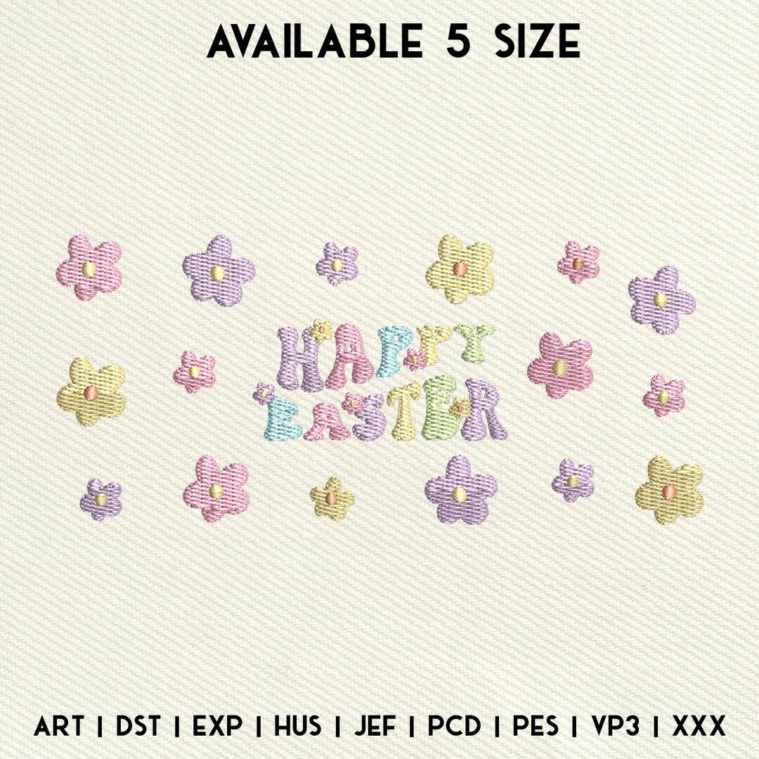 Happy Easter Embroidery Design, Colorful Easter Flowers Embroidery ...