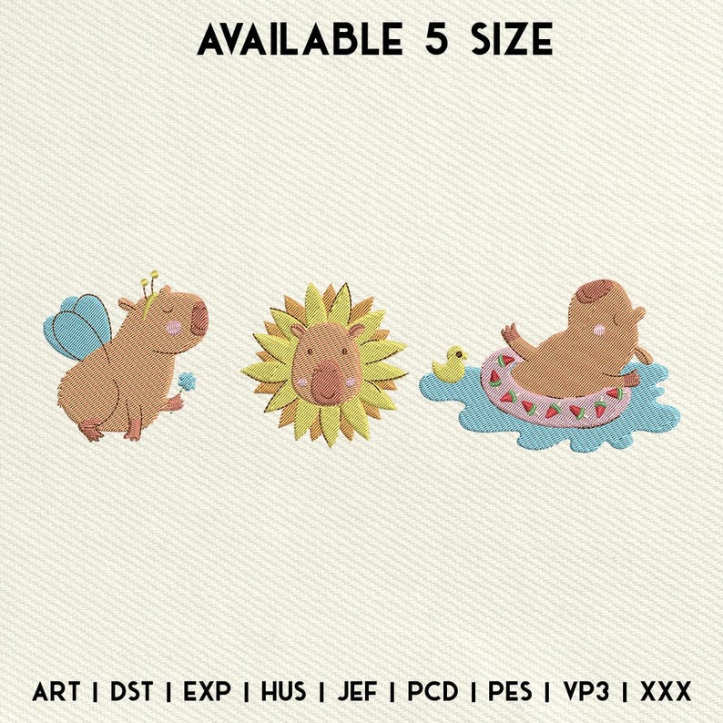 Funny Capybara Embroidery Design, Cute Capybara Embroidery File, Animal ...
