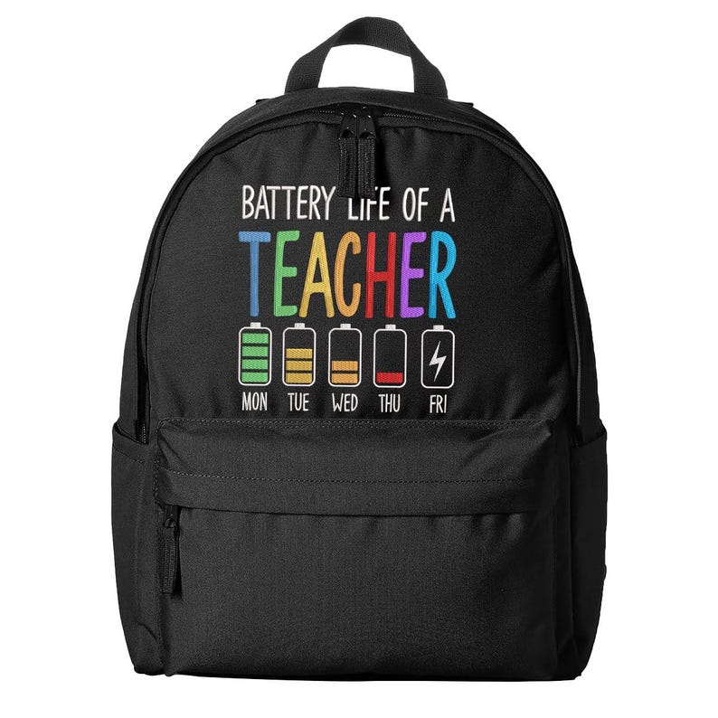 Battery Life Teacher Embroidery Design, Funny Teacher Week Quote ...