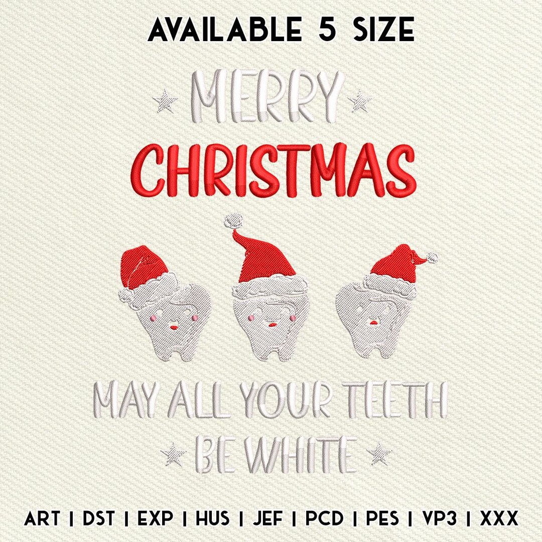 Merry Christmas Teeth Embroidery Design, Funny Dentist Holiday Machine ...