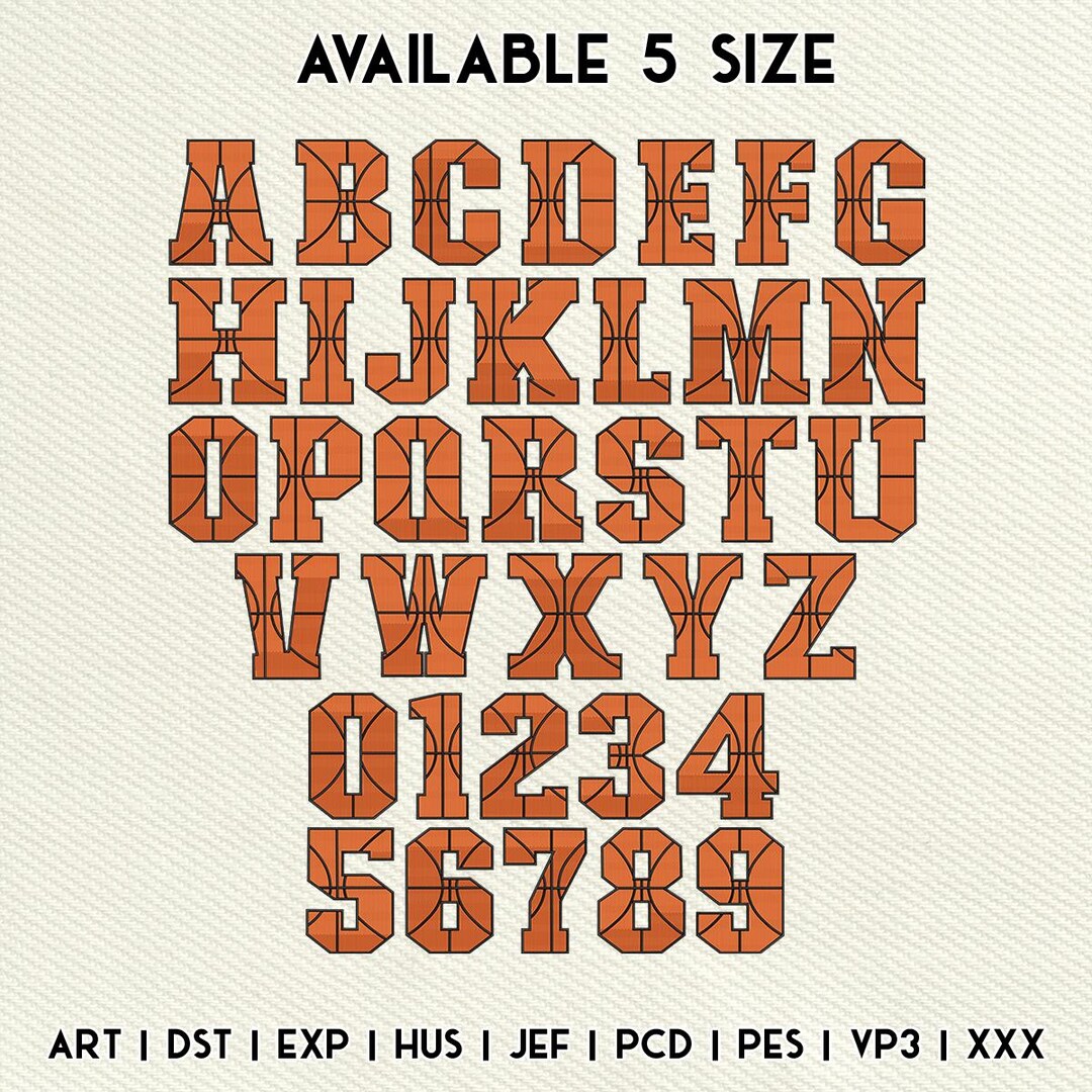 Basketball Letter Embroidery Design, Basketball Number Embroidery ...