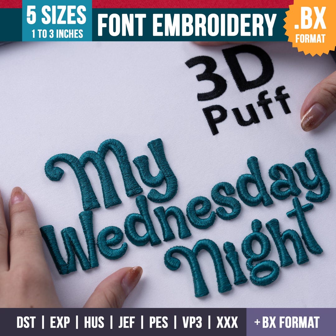 3D Puff Cursive Script Embroidery Font: | BX Font | PES DST Fonts + 5 ...
