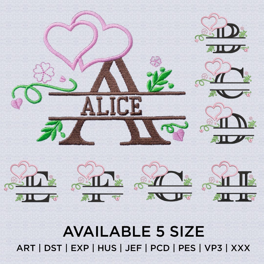 Valentine Monogram Alphabet Embroidery Design, Split Monogram ...
