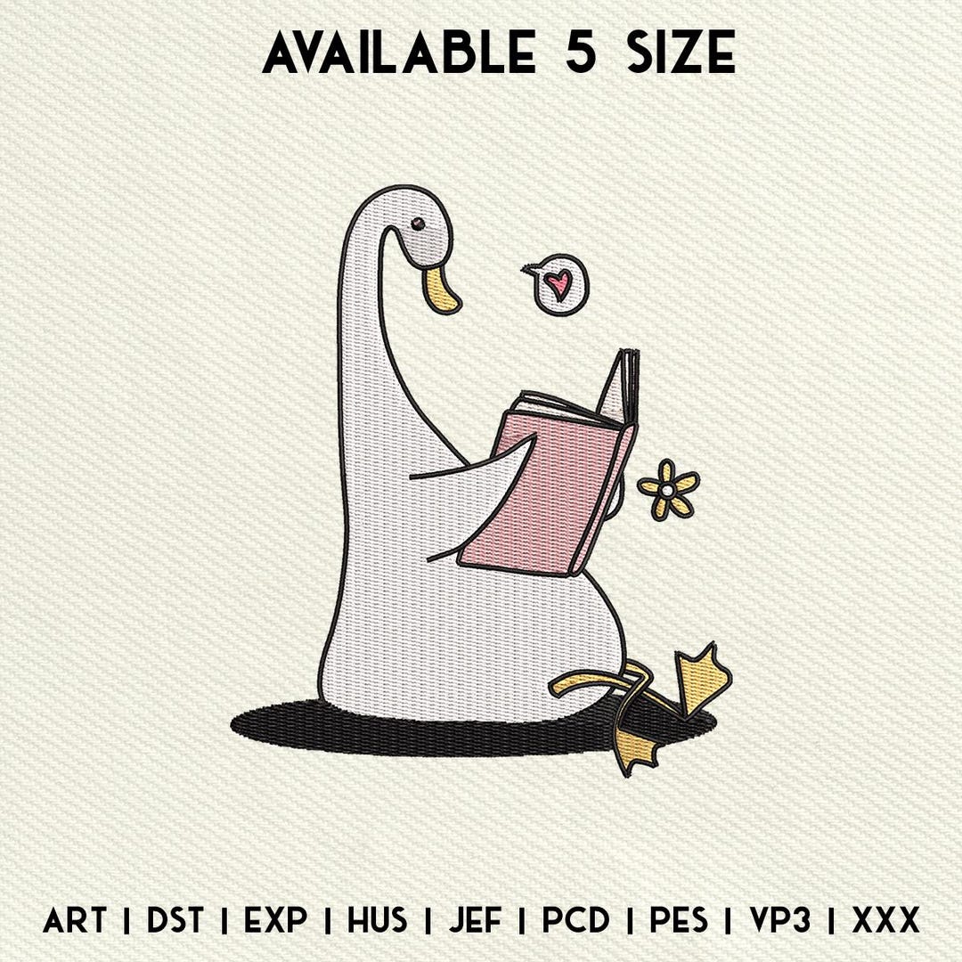 Funny Goose Reading Book Embroidery Design, Book Lover Embroidery Files ...