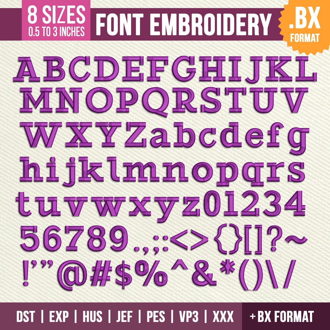 Bianca Style Embroidery Font BX, Rounded Serif Satin Lettering, Machine ...