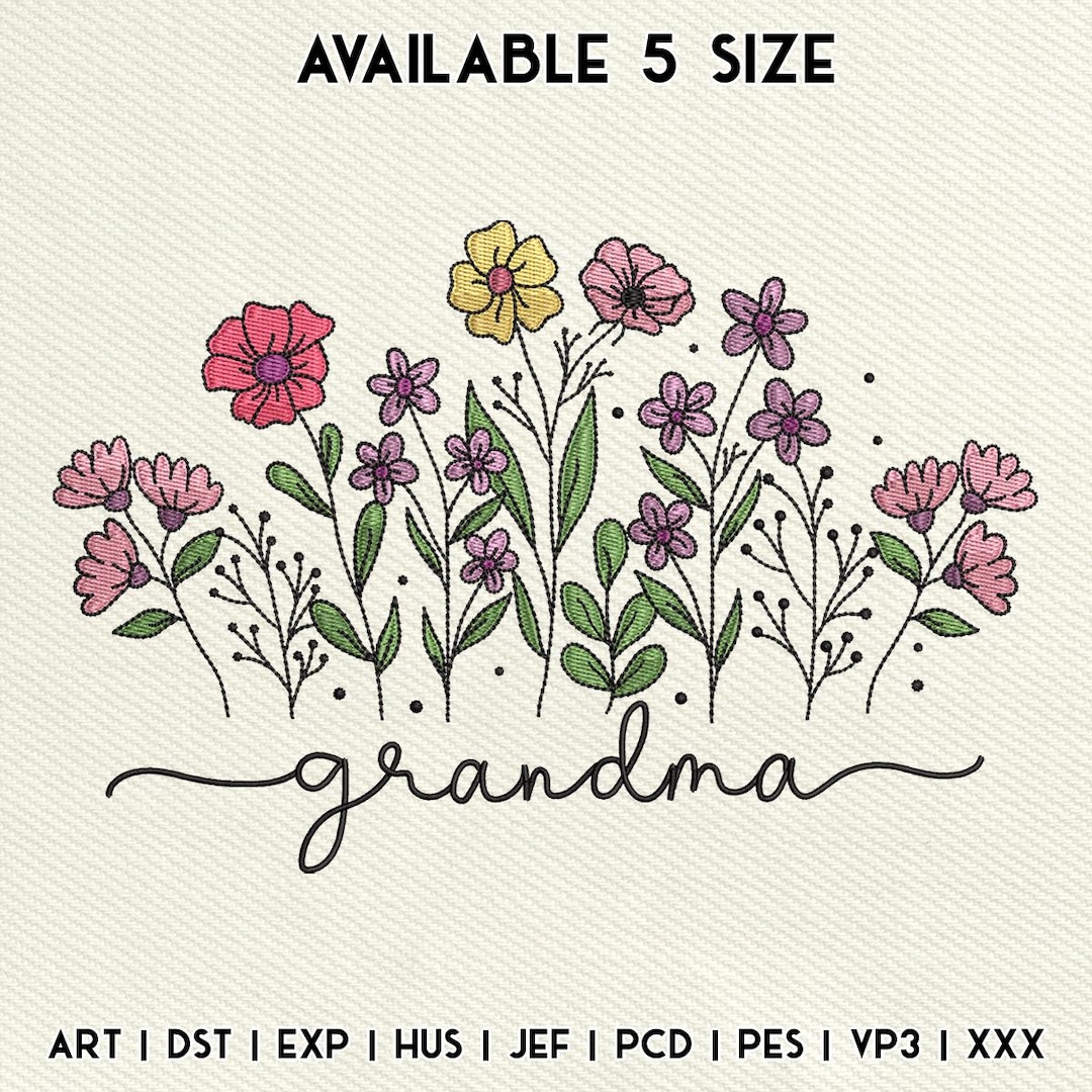 Grandma Flower Garden Embroidery File, Floral Bouquet With Name ...