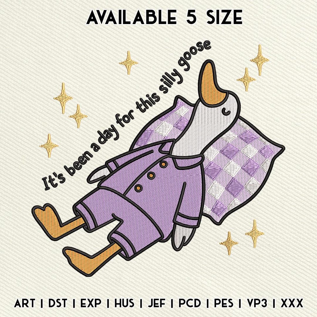 Silly Goose Bedtime Embroidery File, Funny Goose in Pajamas With Pillow ...
