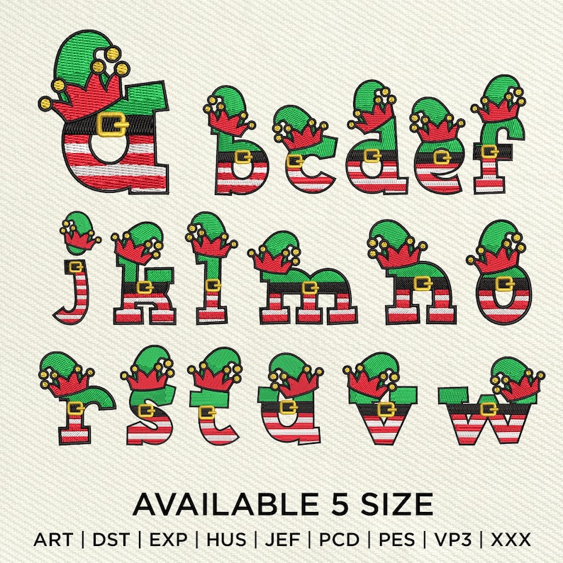 Christmas Elf Alphabet Embroidery Design, 5 Sizes (digital Download) - Etsy