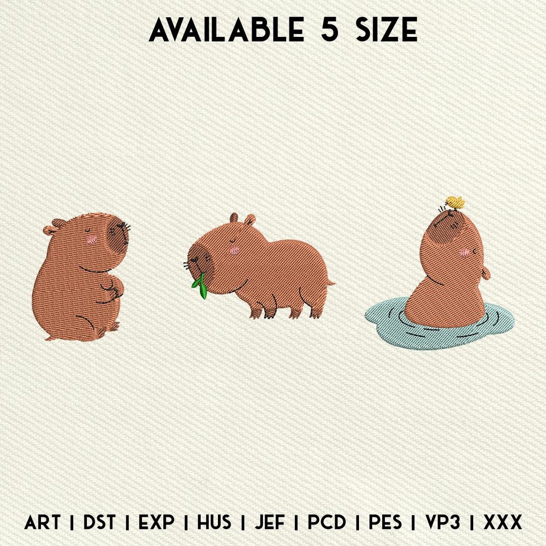Cute Capybara Embroidery Design, Funny Capybara Embroidery File, Animal ...