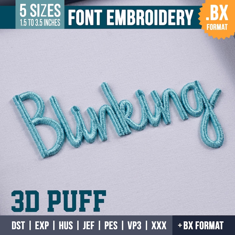 3D Puff Cursive Script Embroidery Font: BX Font | PES DST Fonts + 5 ...